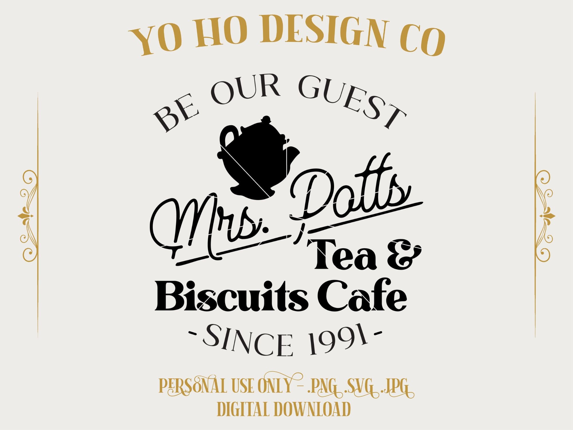 Mrs. Potts Tea Cafe - Beauty and the Beast - PNG SVG JPG (digital ...