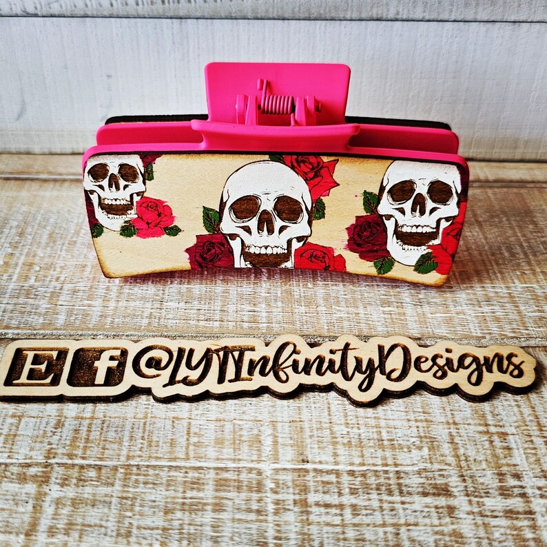 Hand Painted Skeleton With Roses Hair Clip - Etsy