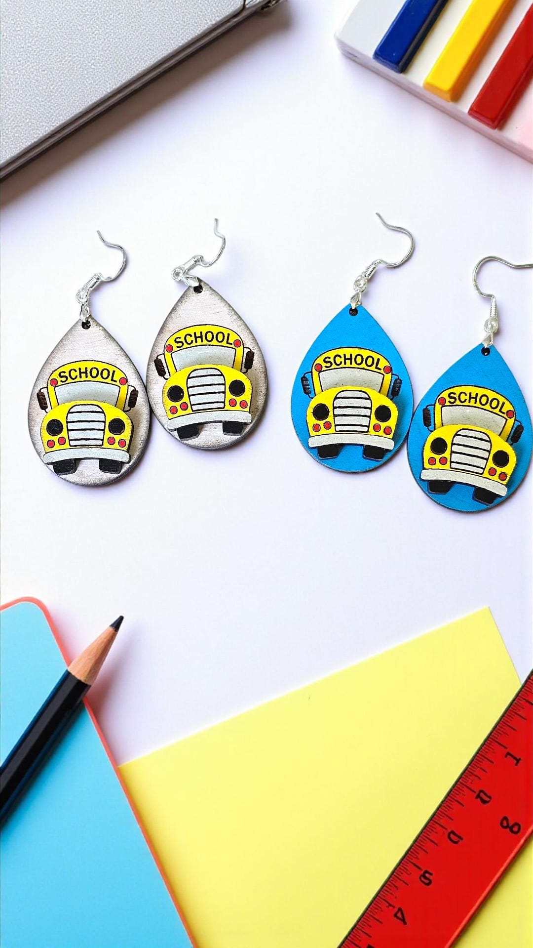 Hand-painted 3D School Bus Earrings: Sterling Silver, Gift Ready - Etsy