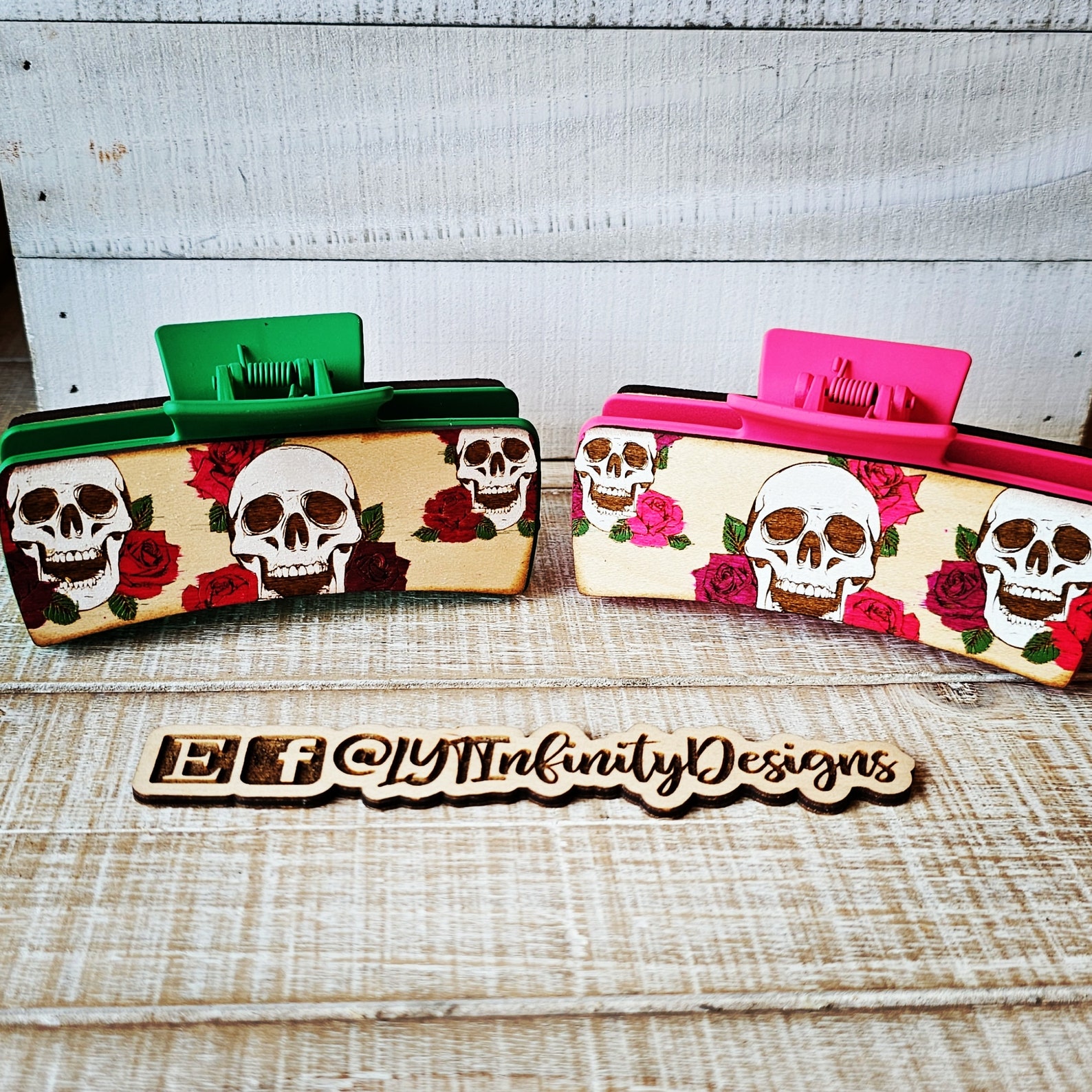 Hand Painted Skeleton With Roses Hair Clip - Etsy