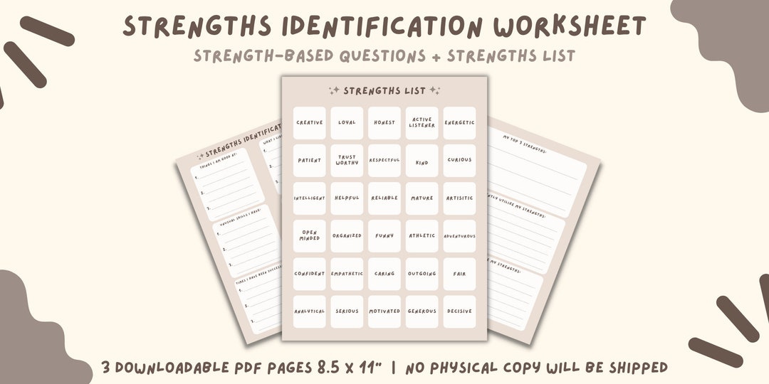 Strength Identification Worksheet,strength Based Therapy,mental Health ...