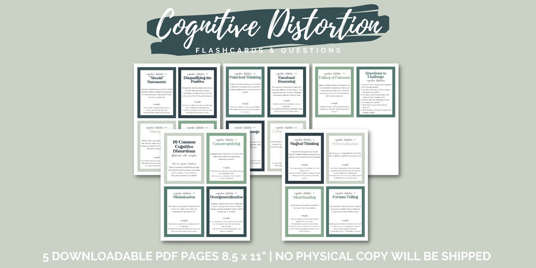 Cognitive Distortion Flash Cards, Thinking Errors, CBT Cards, Cognitive ...