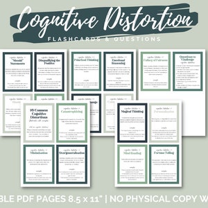 Cognitive Distortion Flash Cards, Thinking Errors, CBT Cards, Cognitive ...
