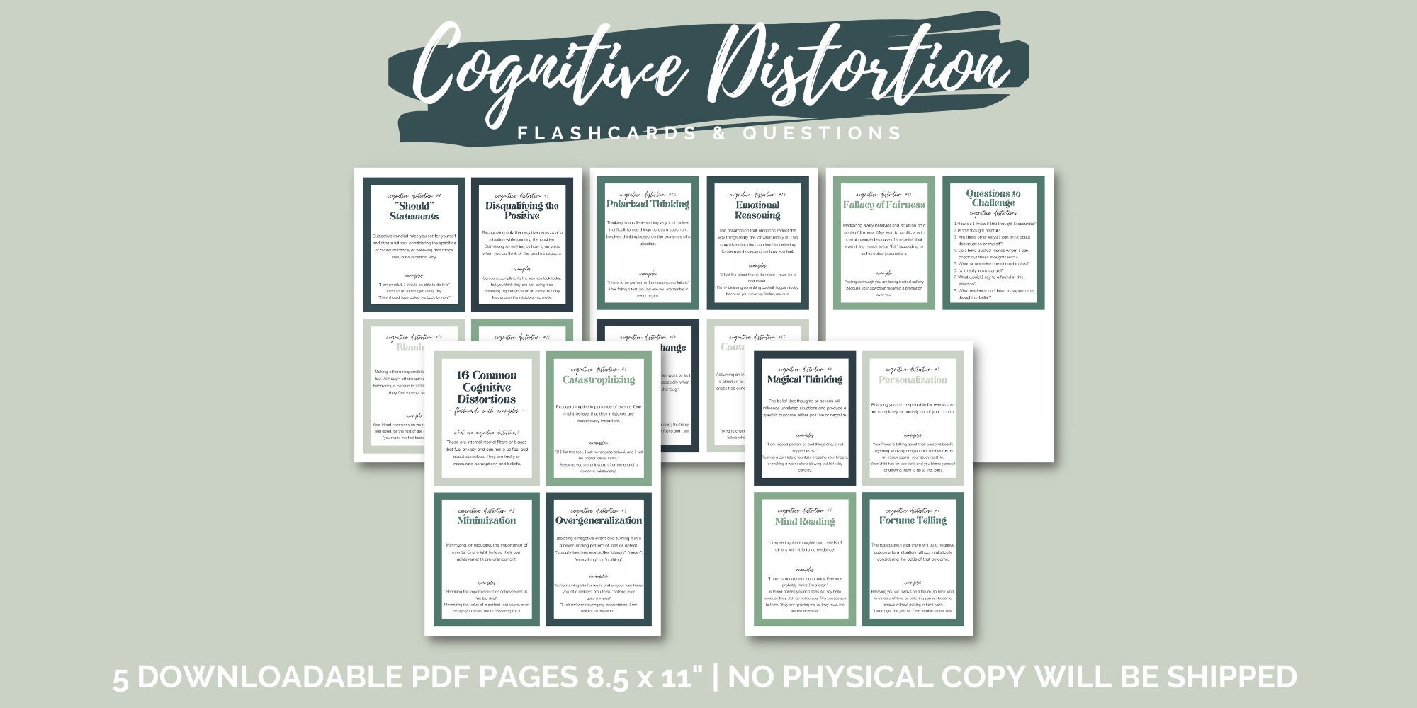 Cognitive Distortion Flash Cards, Thinking Errors, CBT Cards, Cognitive ...