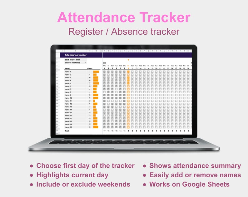 Attendance Tracker - Employees, Classroom, Absence Tracker - Etsy