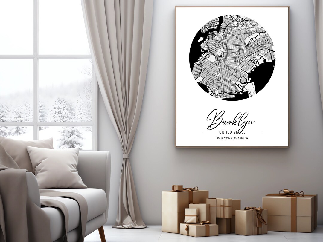 Digital Brooklyn Elegant Circle Map Brooklyn City, Brooklyn Map Poster ...