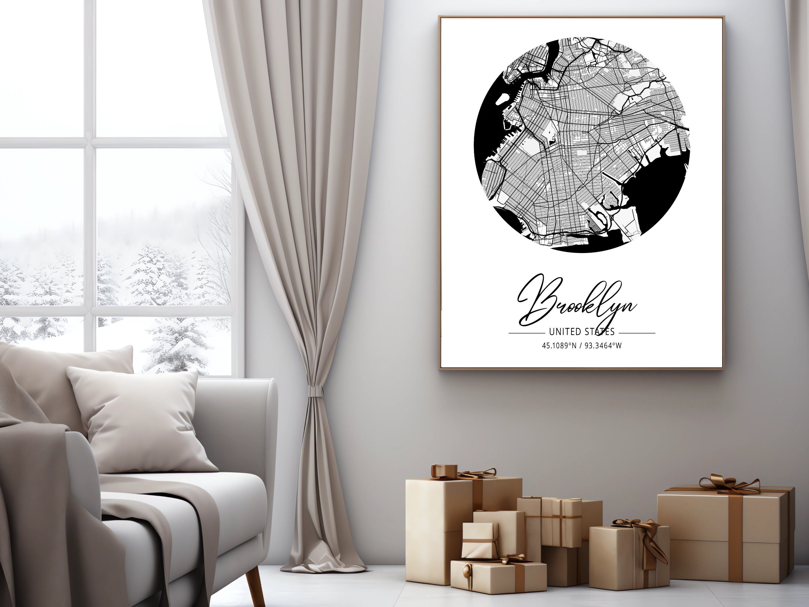 Digital Brooklyn Elegant Circle Map Brooklyn City, Brooklyn Map Poster ...