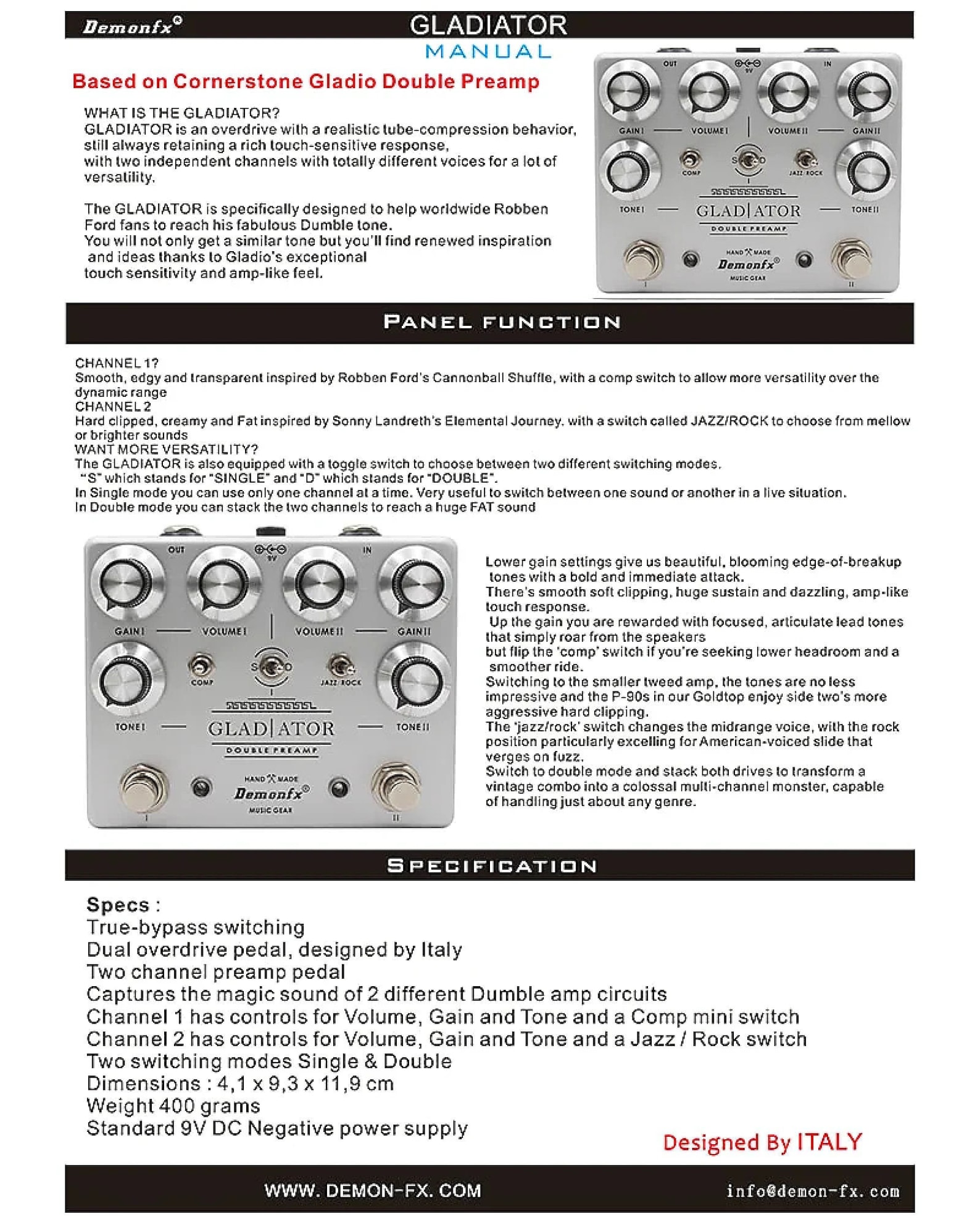 Demon FX GLADIATOR DOUBLE Pre-amp Guitar Effect Pedal - Etsy