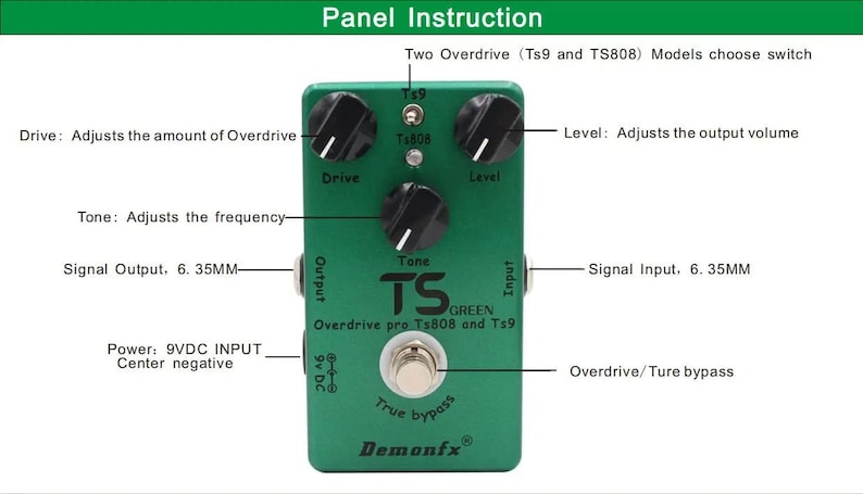 Demonfx TS Green Guitar Overdrive Distortion Screamer on TS9 TS808 2 in ...