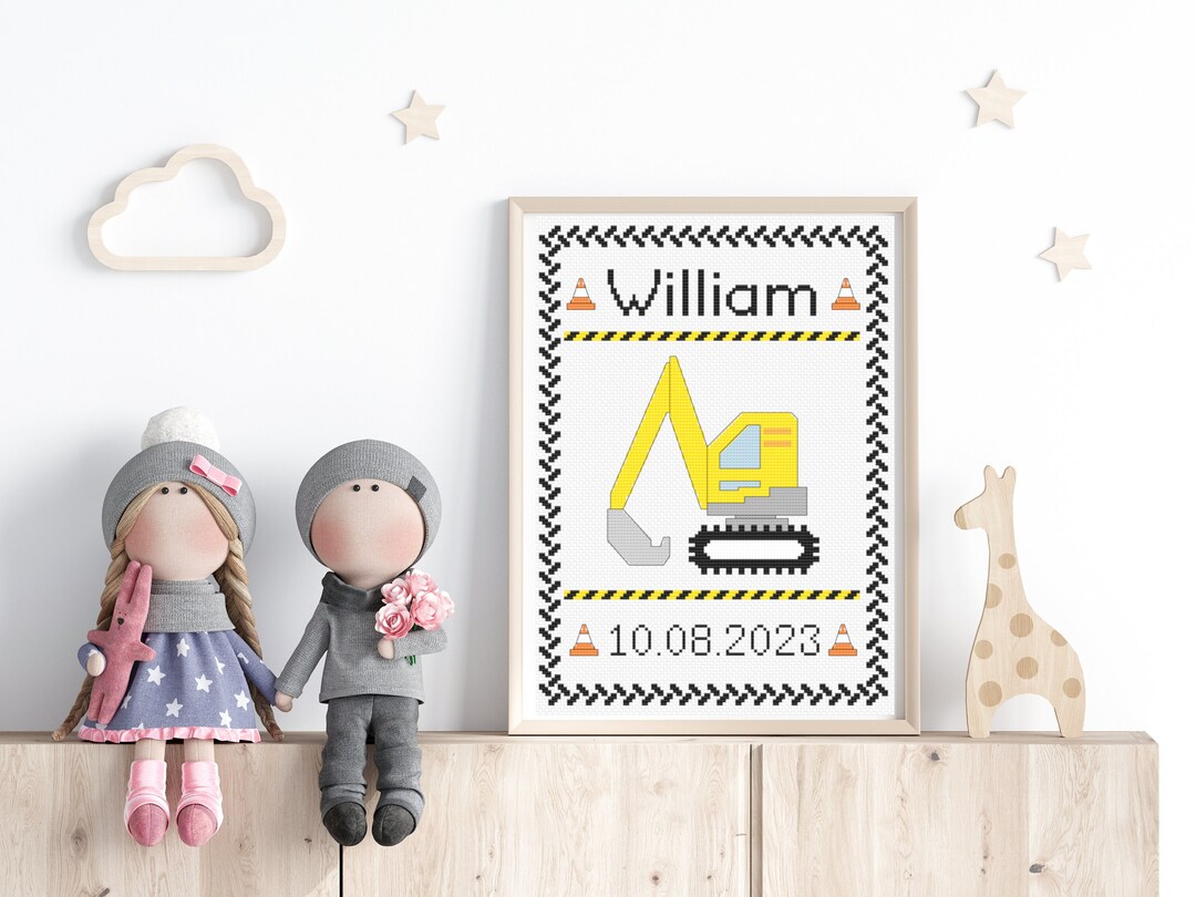 Digger Cross Stitch Pattern Digital Download, Personalisable Birth ...