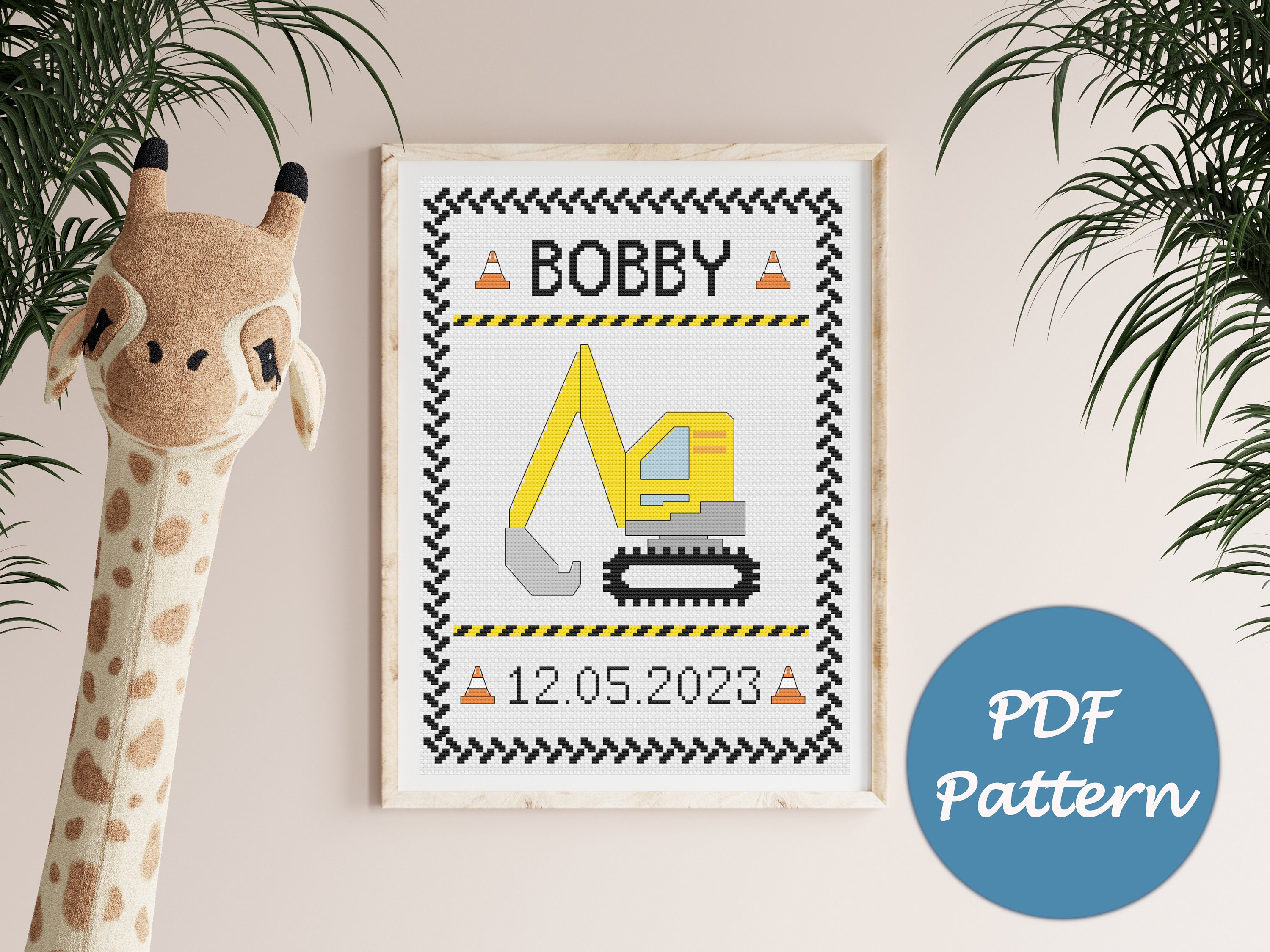 Digger Cross Stitch Pattern Digital Download, Personalisable Birth ...
