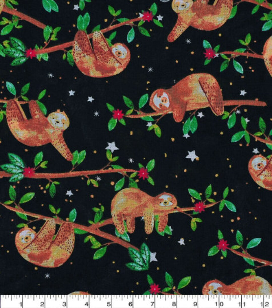 Sloths on Black Novelty Cotton Fabric 100% Cotton Fabric 3376 - Etsy