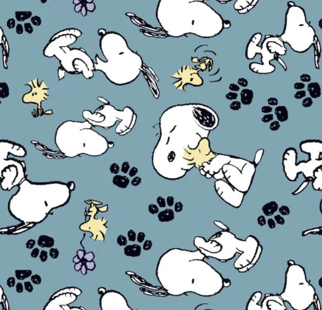 Peanuts Snoopy Hugs Woodstock With Dog Paw Prints 100% Cotton Fabric ...