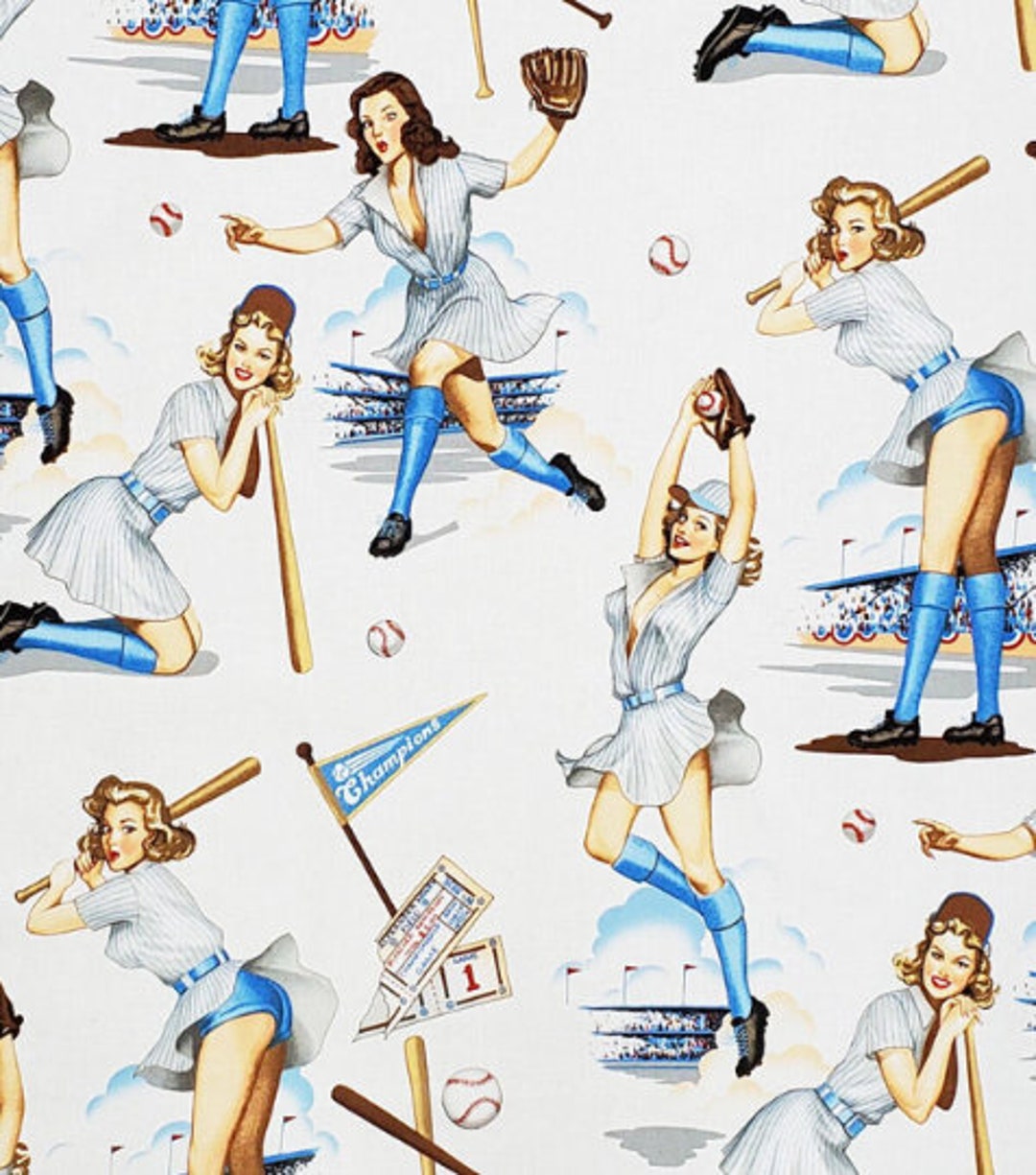Alexander Henry Girls Playing Baseball 100% Cotton Fabric IN - Etsy
