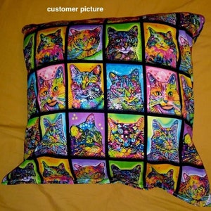 Crazy Color Cat Expression Grid Modern Color Cat Painting 100% Cotton ...