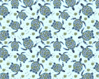 Sea Turtle Fabric Ocean Magic Turtles in Blue Premium Quality 100% ...