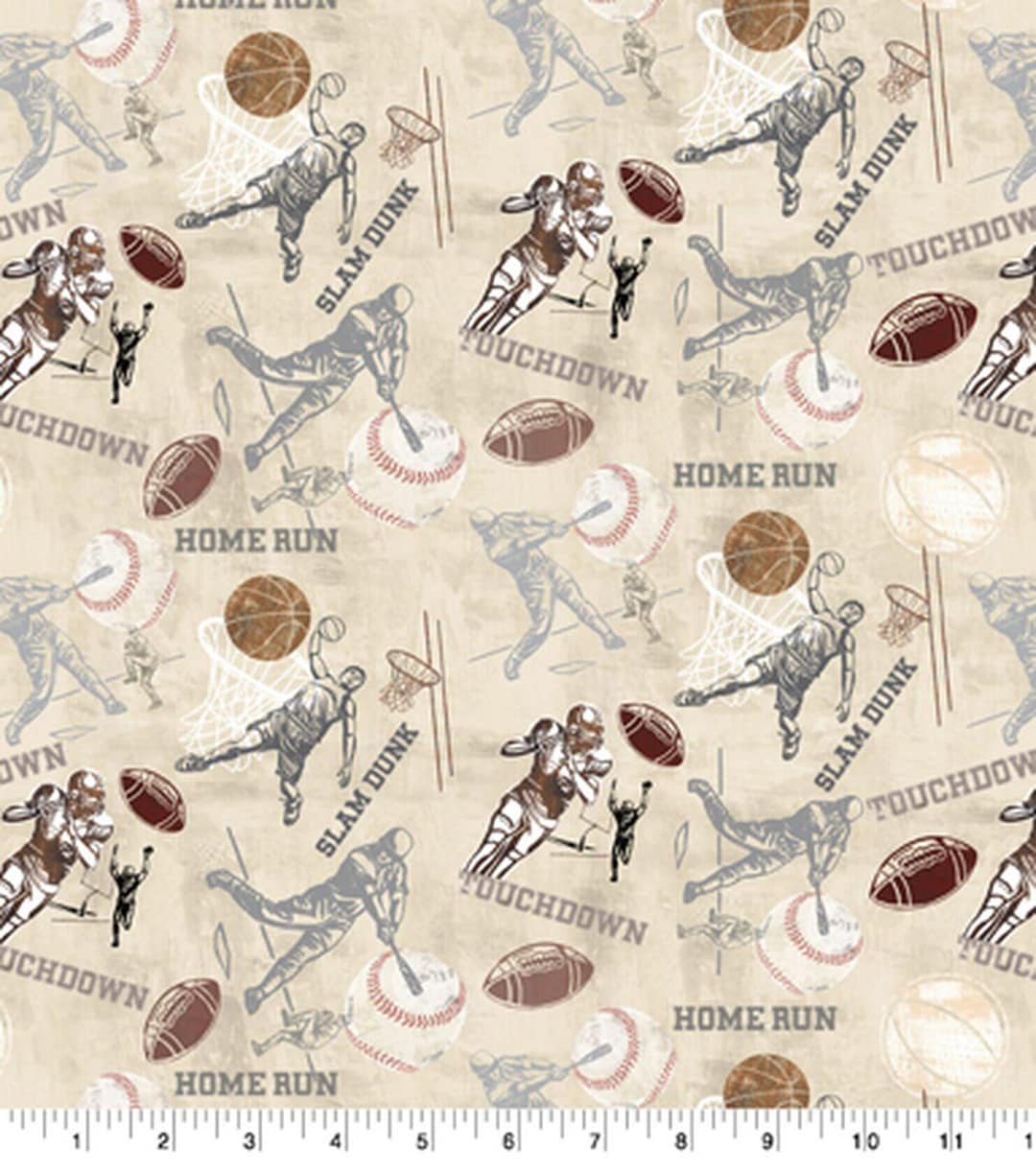 Sports Football Basketball Baseball in Action 100% Cotton Fabric 3299 ...