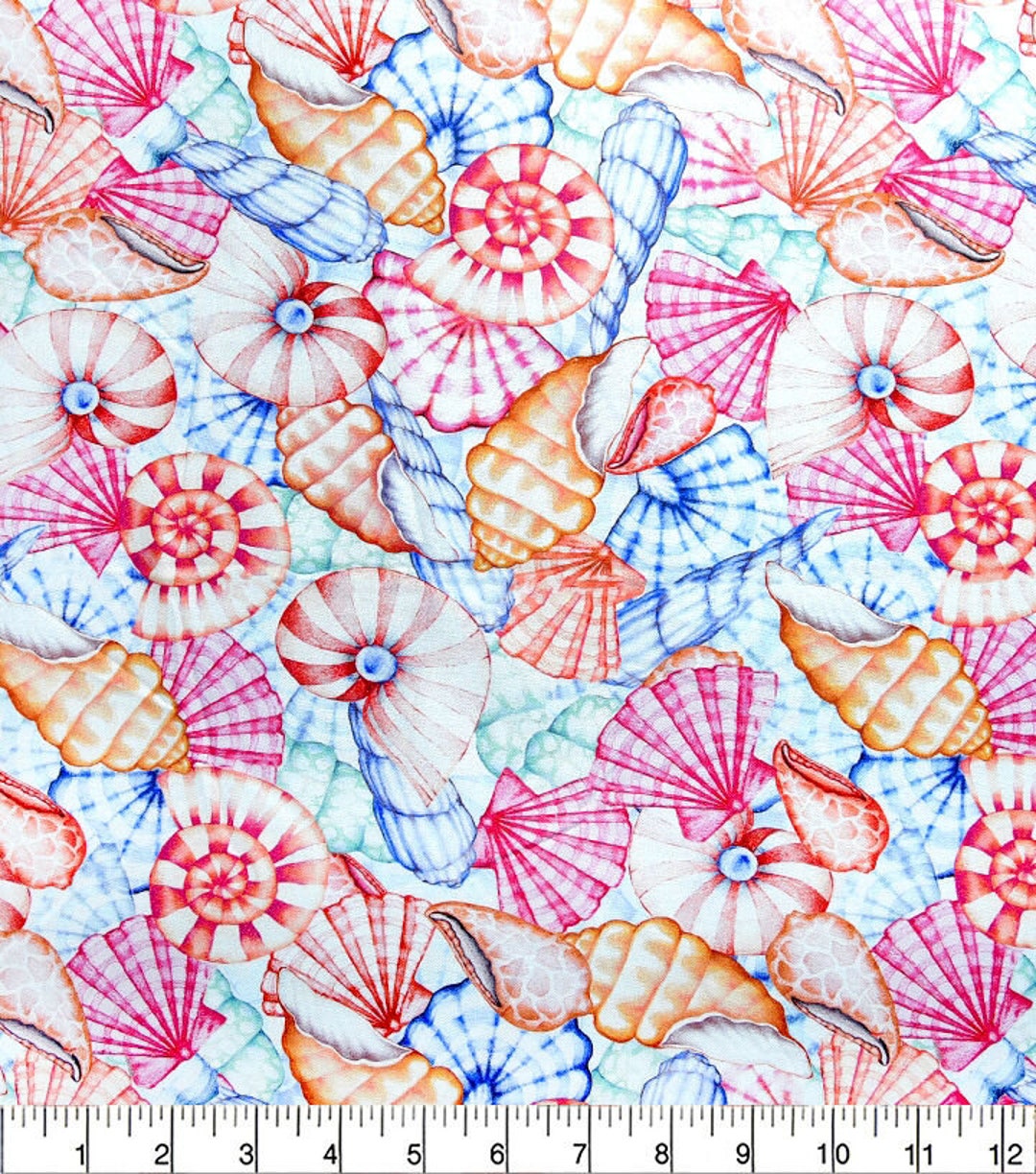 Blue Pink Brown Colorful Seashells 100% Cotton Fabric 3592 - Etsy
