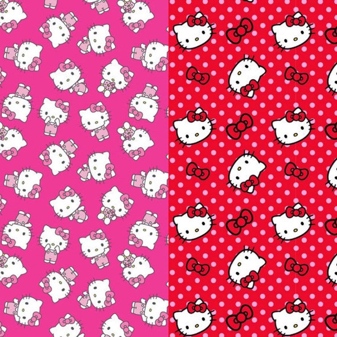 Hello Kitty Pink Red 100% Cotton Fabric - Etsy