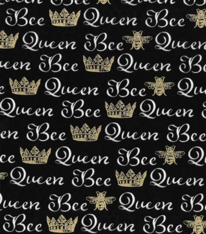 Queen Bee Gold Metallic Honey Bee on Black Premium 100% Cotton - Etsy