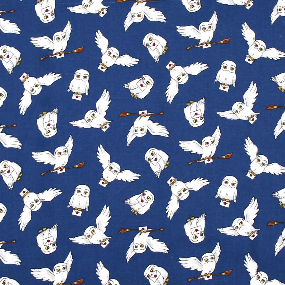Harry Potter Magic Hedwig the White Owl Hogwarts in Blue 100% Cotton ...