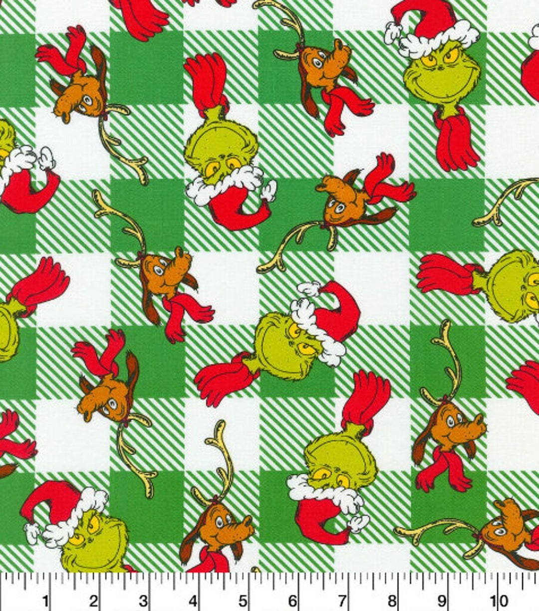 Christmas Grinch Buffalo Check Xmas 100% Cotton Fabric IN - Etsy