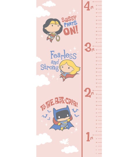 DC Super Heroes Comics Pink Growth Chart Panel 100% Cotton - Etsy