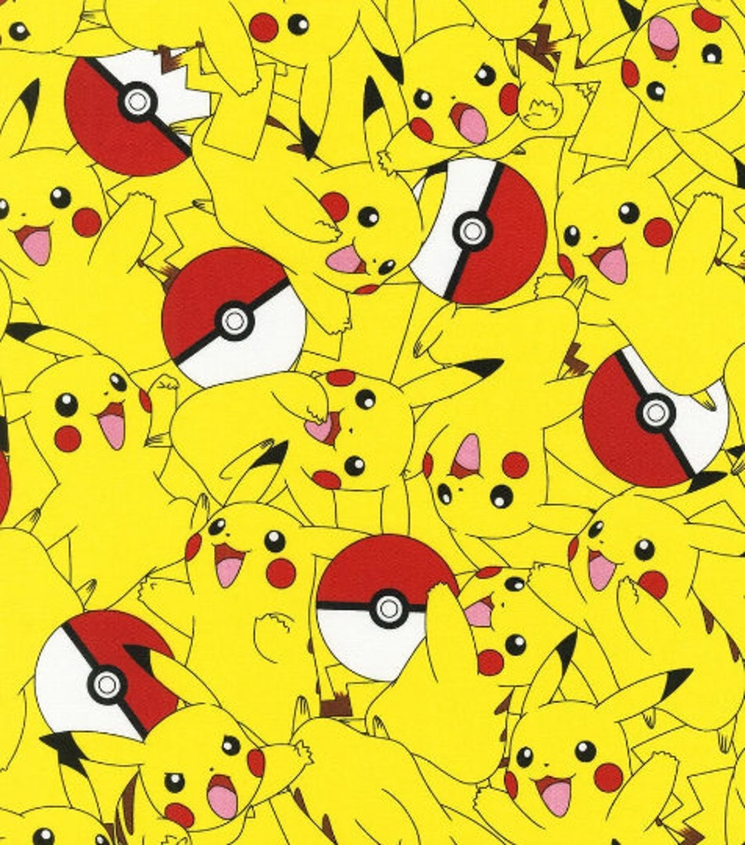 Pokemon Pikachu Pokeball Chasing Yellow 100% Cotton Fabric 3738 - Etsy