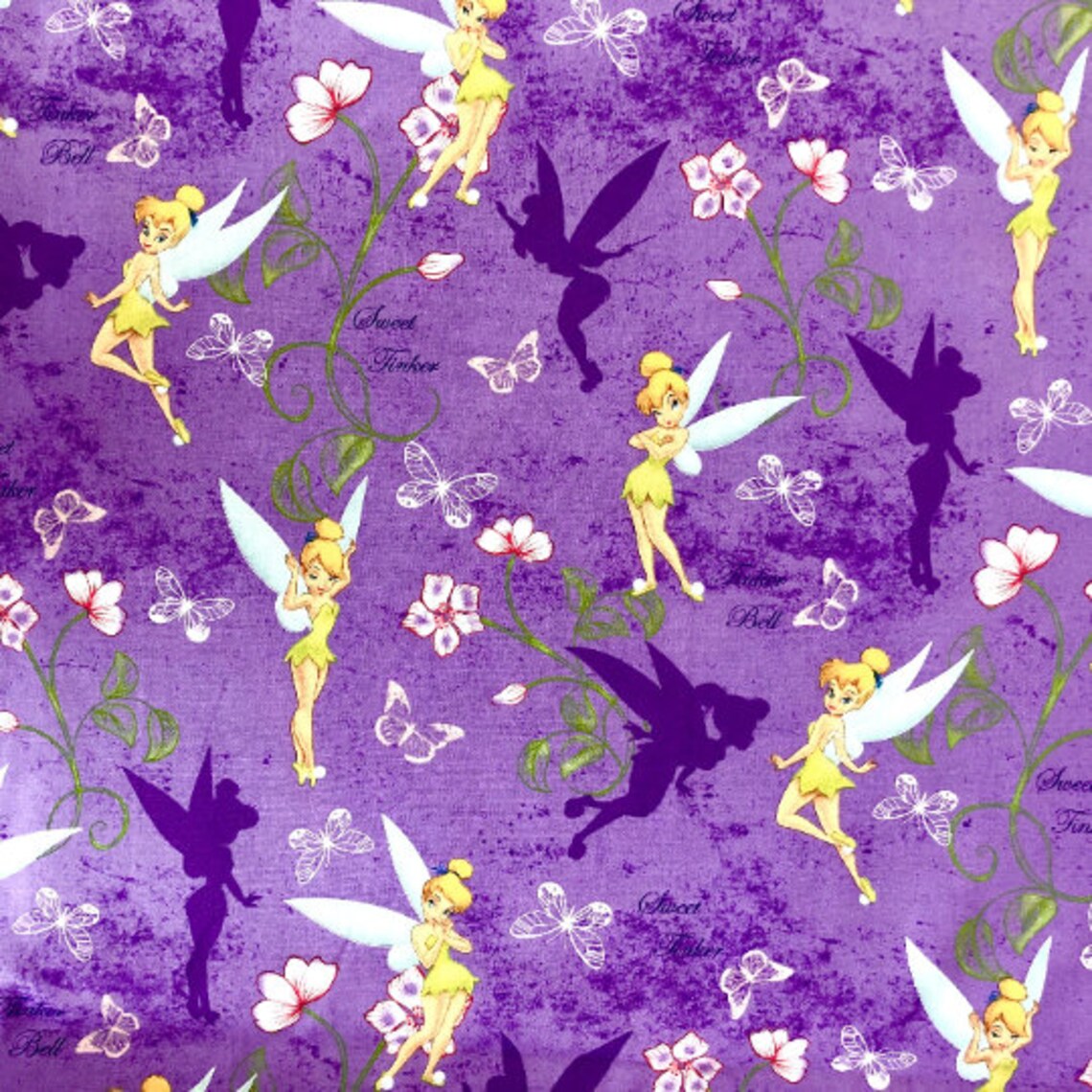 Disney Tinkerbell Dancing With Butterflies Fabric 100% Cotton Fabric ...