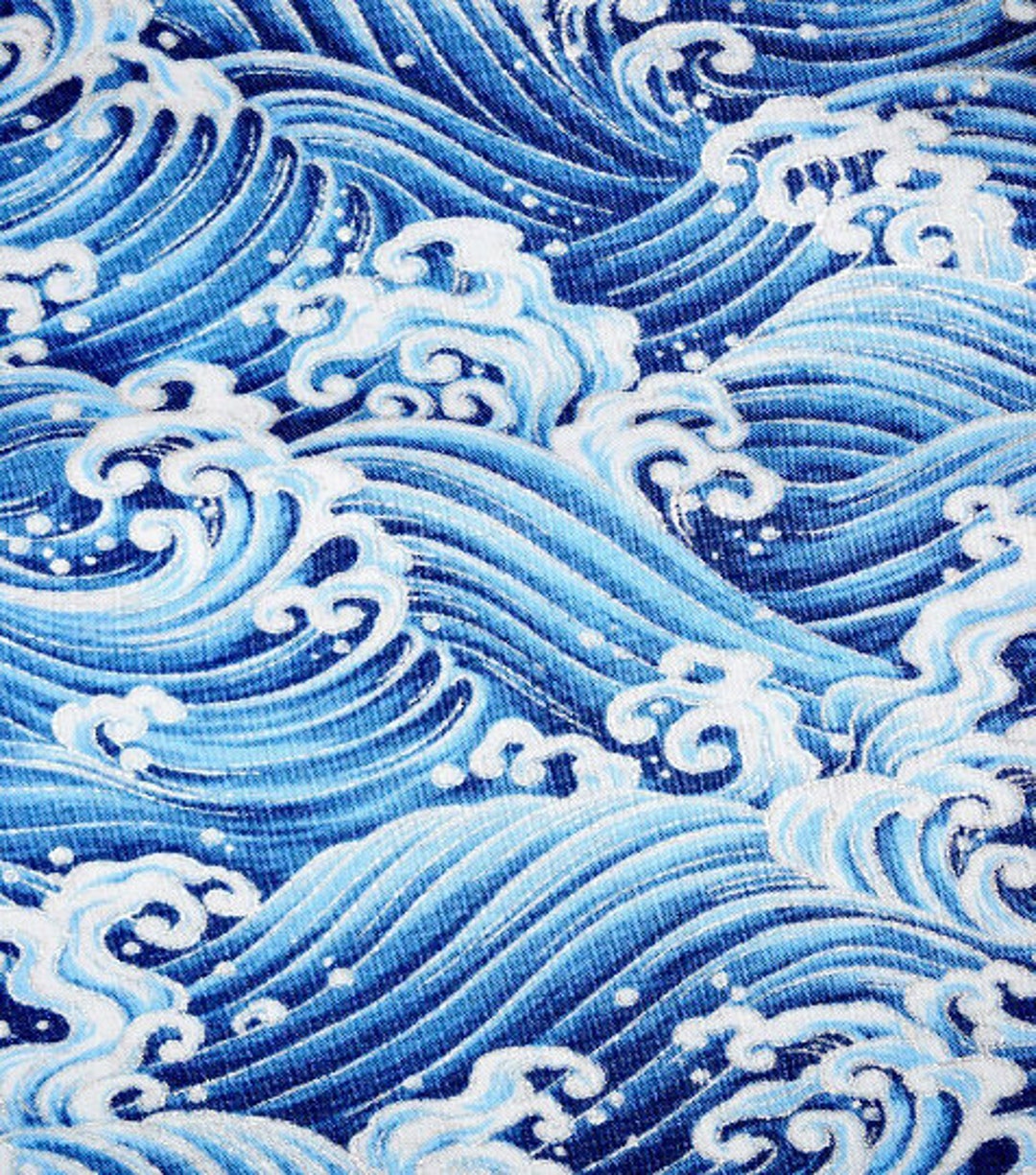 Premium the Great Wave Silver Metallic Ocean Waves Fabric Baby Blue 100 ...