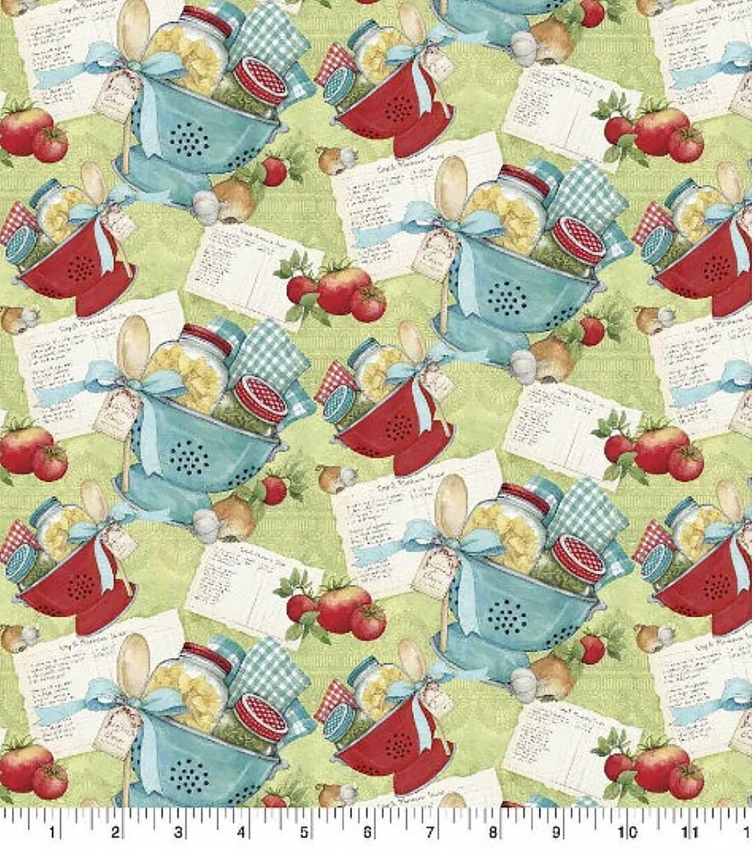 Colander Recipes Green 100% Cotton Fabric 3476 - Etsy