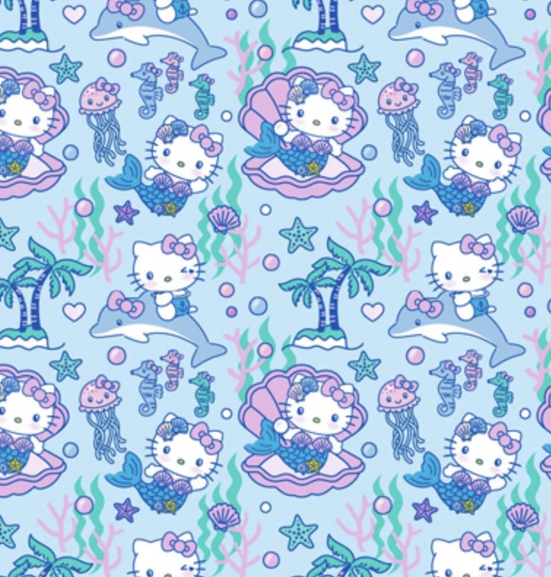 Little Mermaid Blue Ocean Hello Kitty 100% Cotton Fabric - 3858 - Etsy