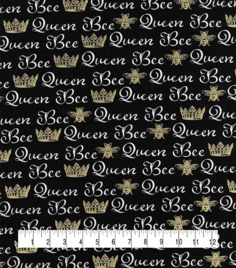 Queen Bee Gold Metallic Honey Bee on Black Premium 100% Cotton - Etsy
