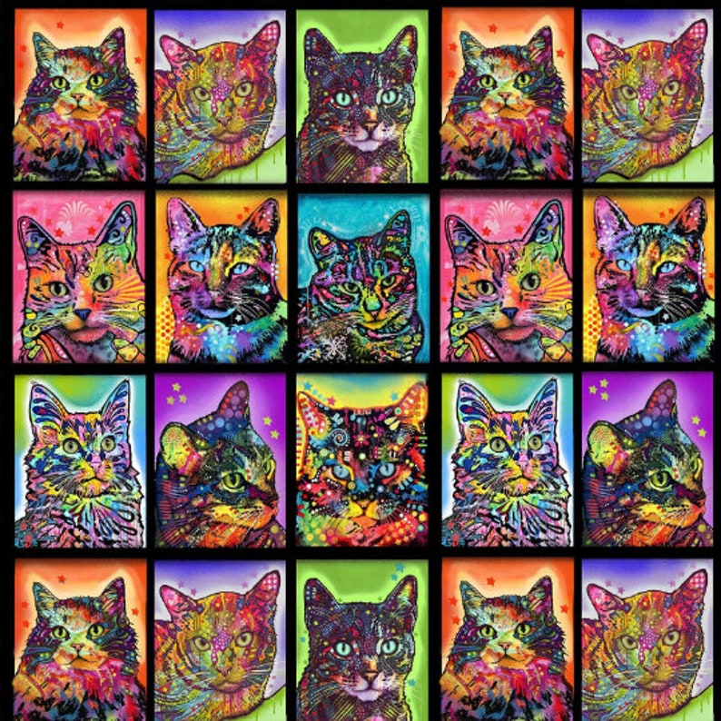 Crazy Color Cat Expression Grid Modern Color Cat Painting 100% - Etsy