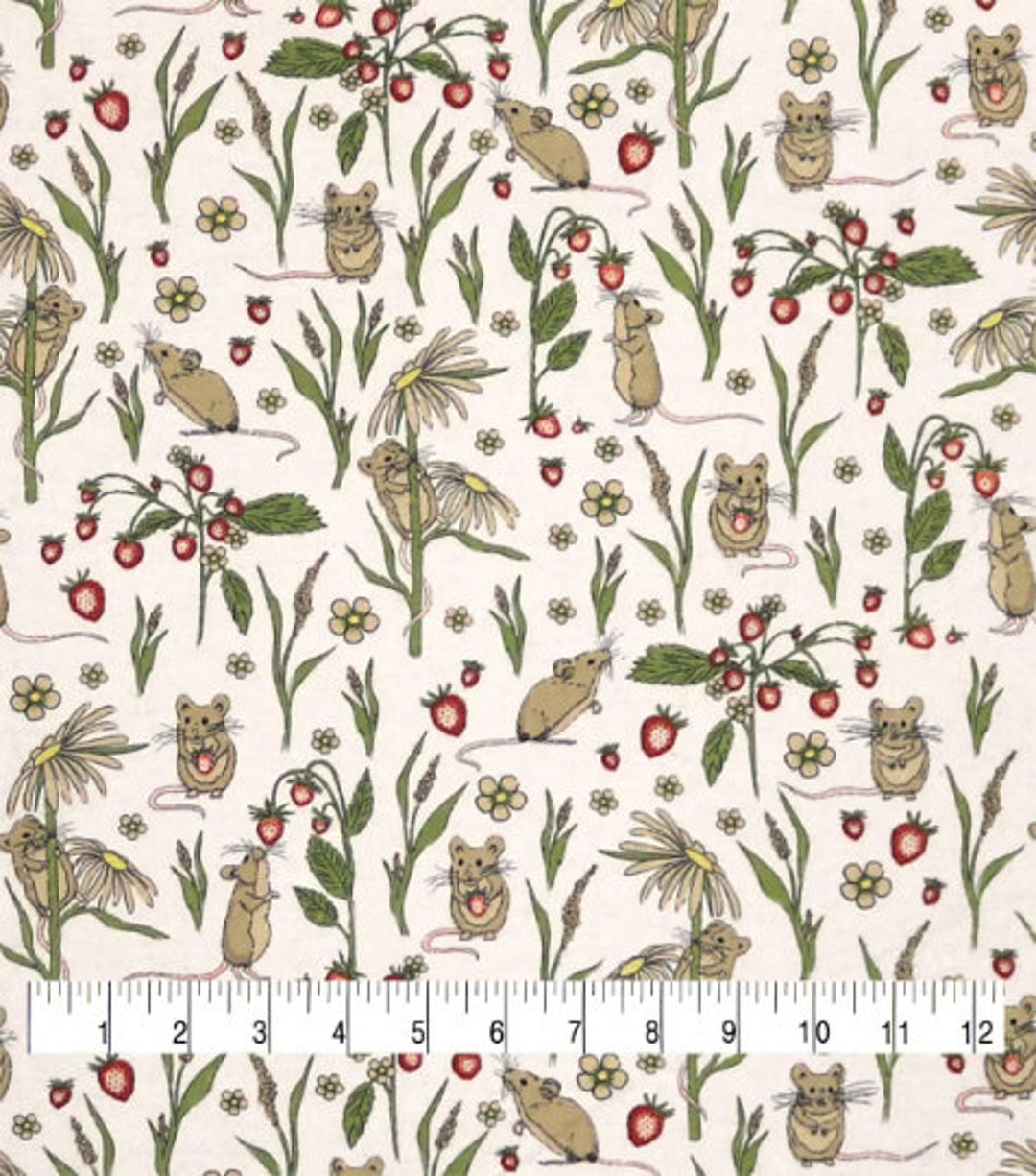 Mice in a Strawberry Farm FLANNEL 100% Cotton Fabric F3546 IN - Etsy