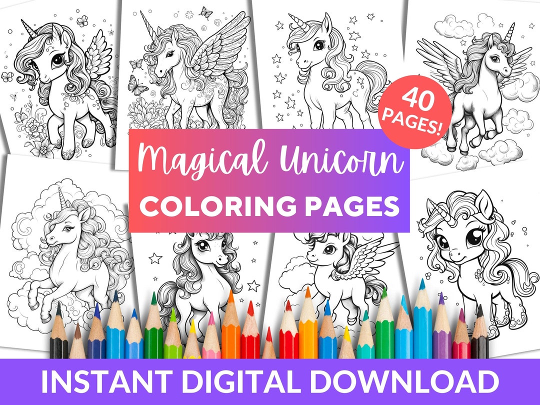 Unicorn Color Pages Kids Printable Coloring Book Unicorn Birthday Party ...