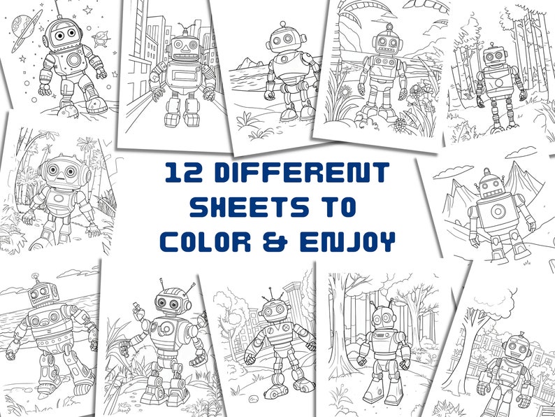 Robot Printable Coloring Pages Kids Coloring Book Robot - Etsy