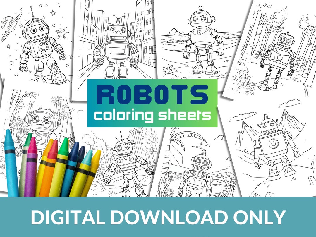 Robot Printable Coloring Pages, Kids Coloring Book, Robot Birthday ...