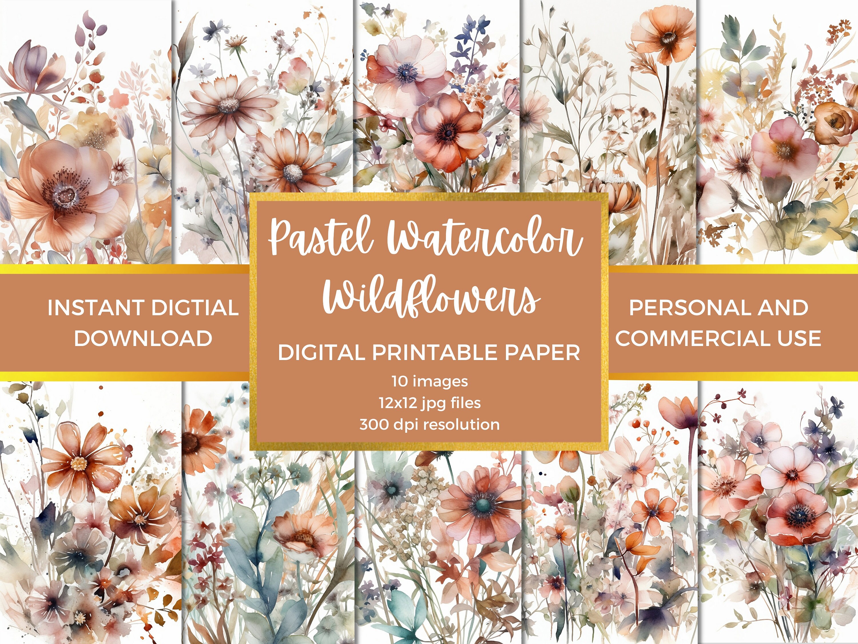 Pastel Watercolor Flowers Digital Paper Watercolor - Etsy