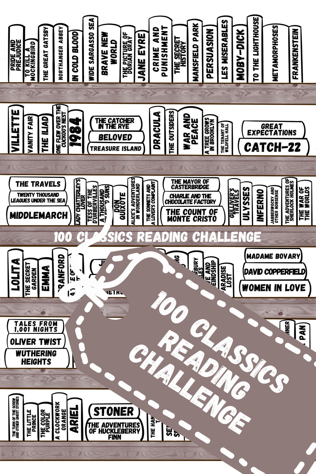 100 Must-read Classics Reading Challenge: Bookcase High Quality Digital ...
