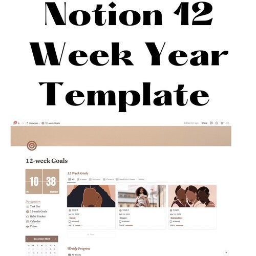 12 Week Year Notion Template Notion Goal Templategoal Etsy