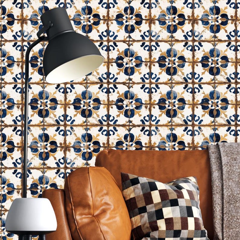 Vintage Tile Pattern Wallpaper, Mediterranean Style Peel and Stick ...