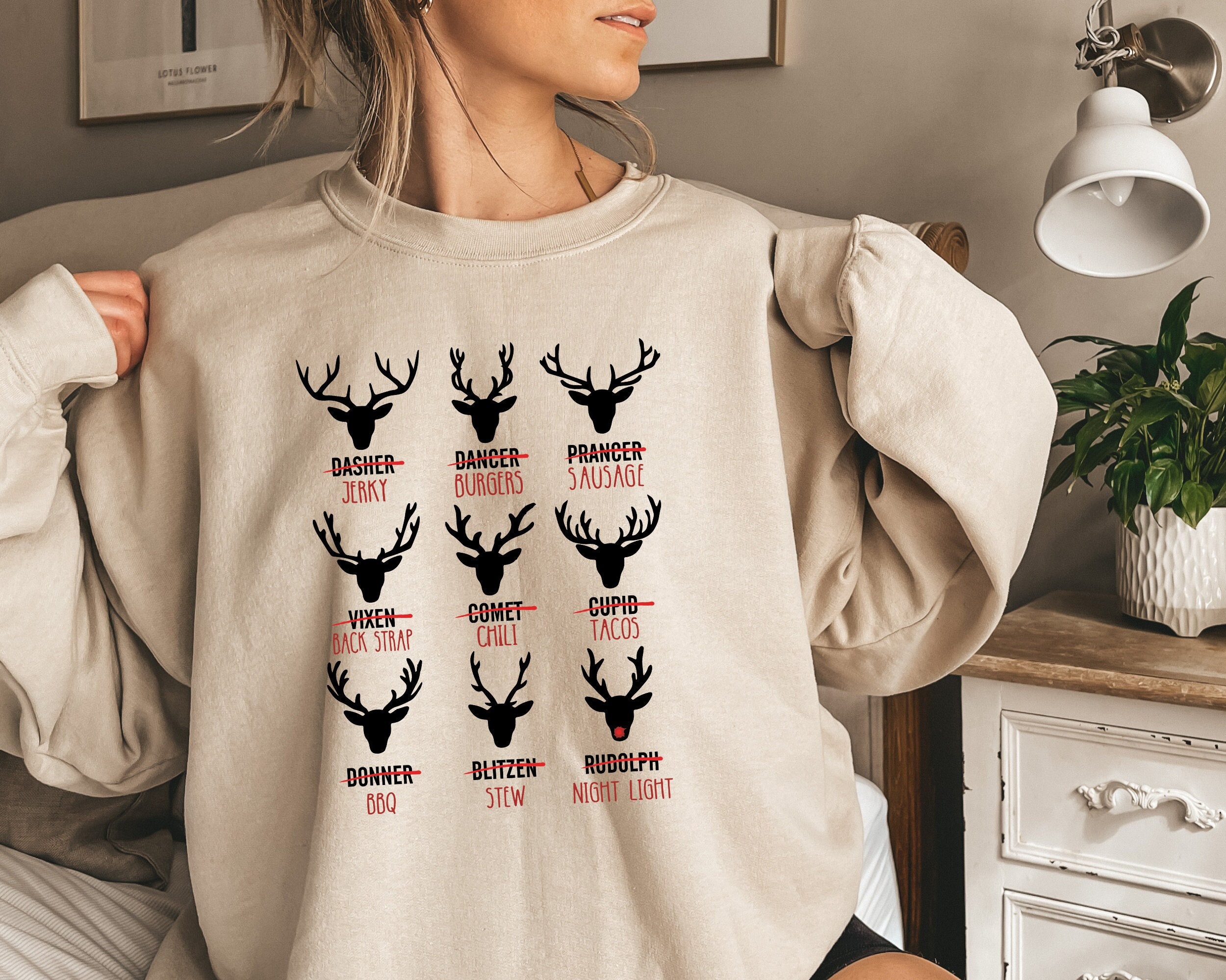 Santas Reindeer Cuts of Meat Sweatershirt, Christmas Hunter Sweater ...