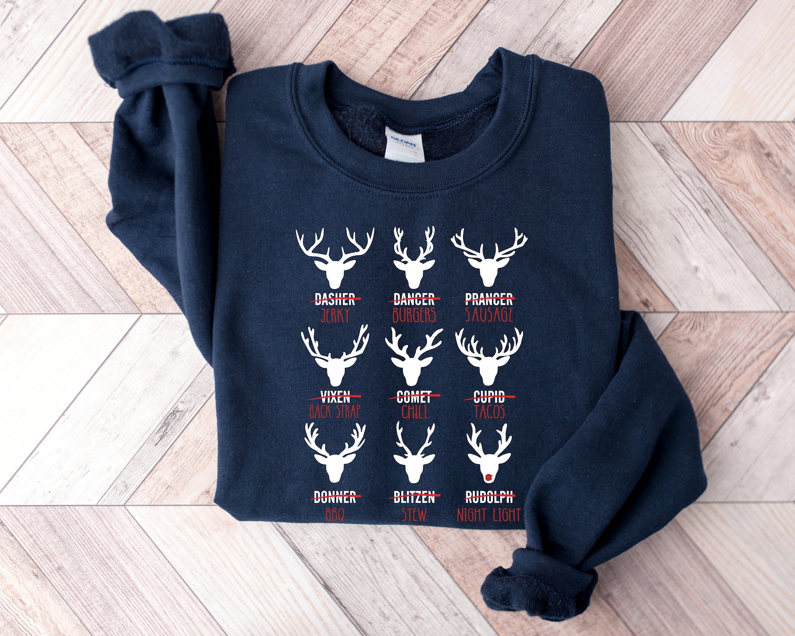 Santas Reindeer Cuts of Meat Sweatershirt, Christmas Hunter Sweater ...