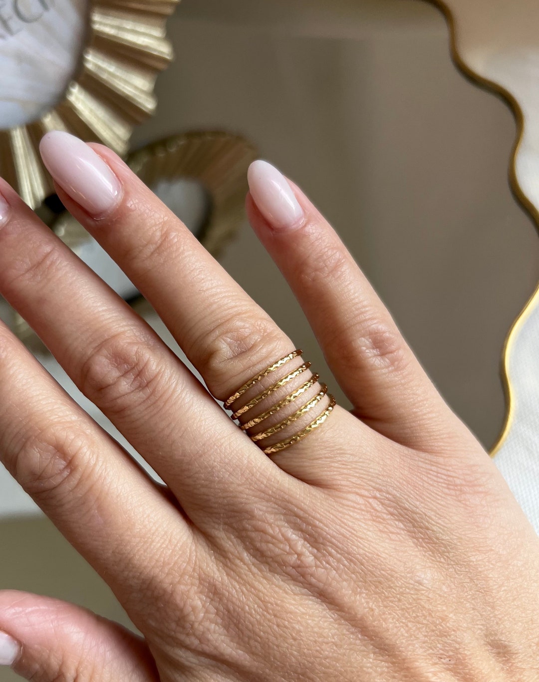Hammered Multiple Ring Ring in Gold Stainless Steel, Adjustable and ...