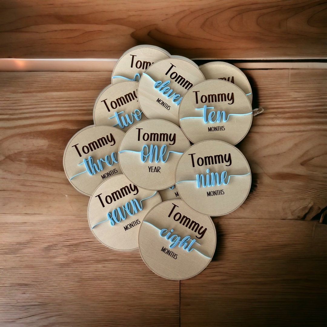 Personalized Unique Wood 3D Raised Acrylic Monthly Milestone Markers ...