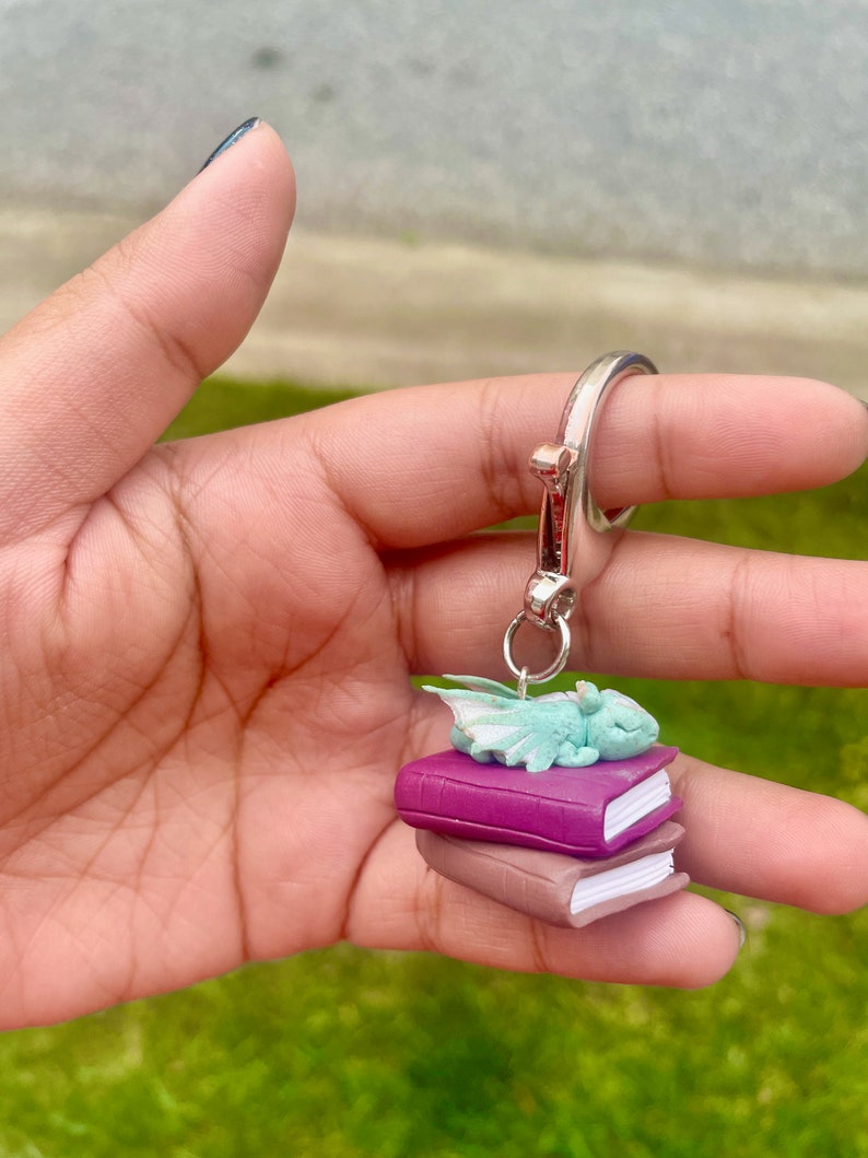Cute Dragon Sleeping on Books Keychain - Etsy