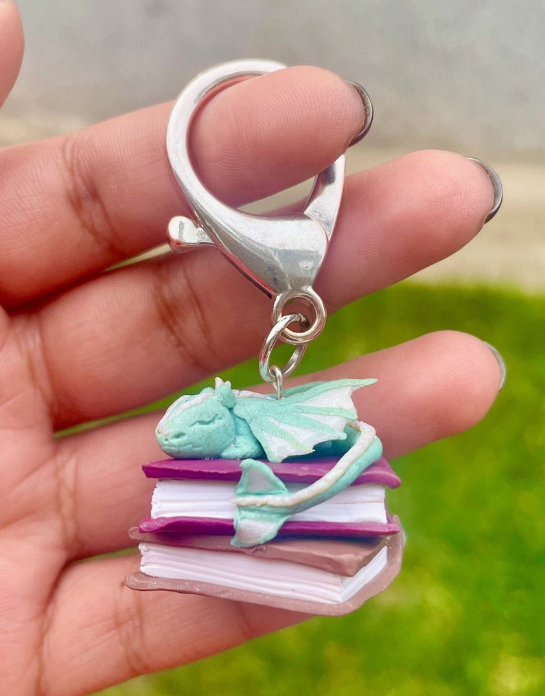 Cute Dragon Sleeping on Books Keychain - Etsy