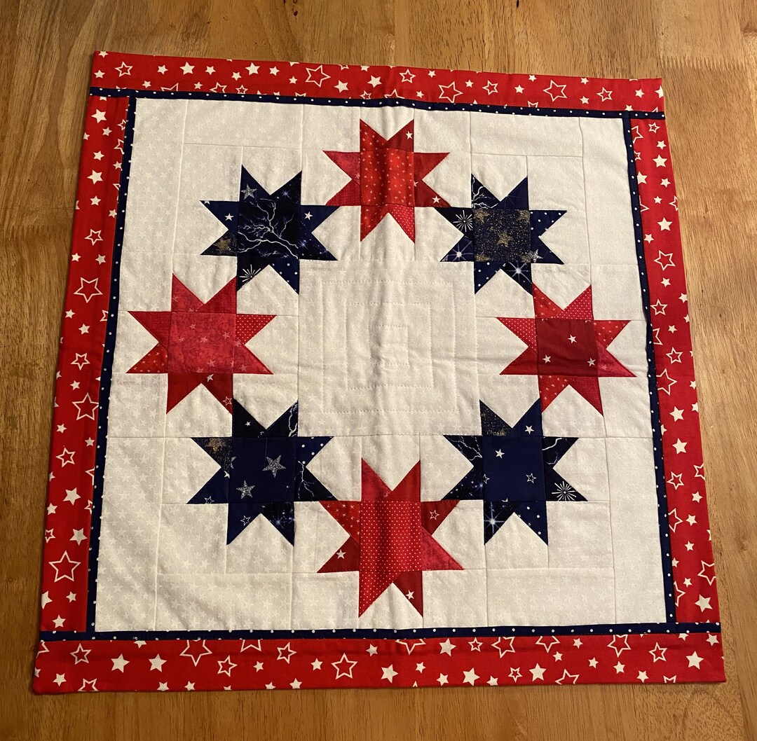 Table Topper, Quilted Wall Art, 4th July, Square, Red, White, Blue ...