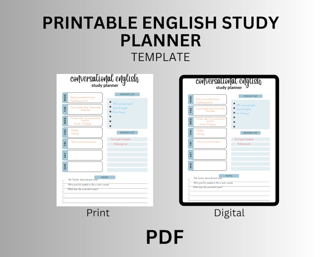 Study Planner for Language Learning English Learning Planner Digital ...
